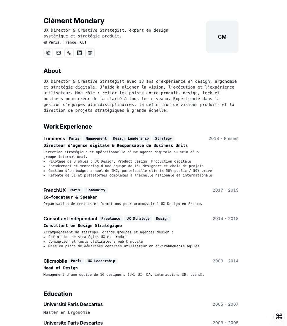CV de Jarocki : Créez un site CV moderne avec ce template React – Clement MONDARY